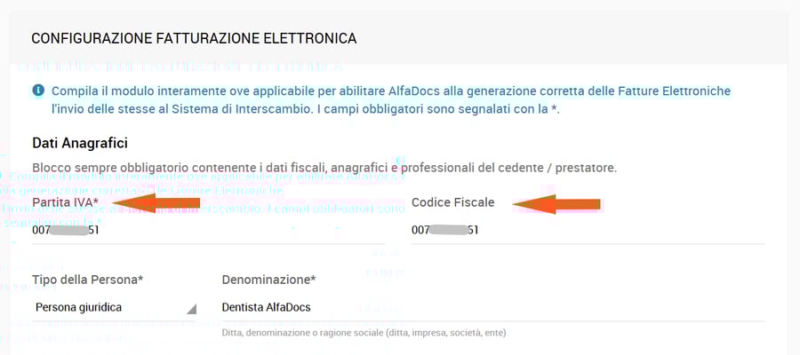 Configurare le informazioni per la Fatturazione Elettronica