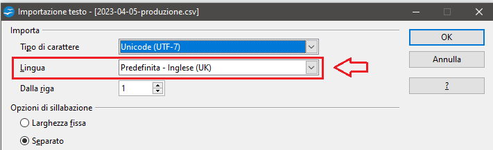 Corretta visualizzazione di file in formato .csv